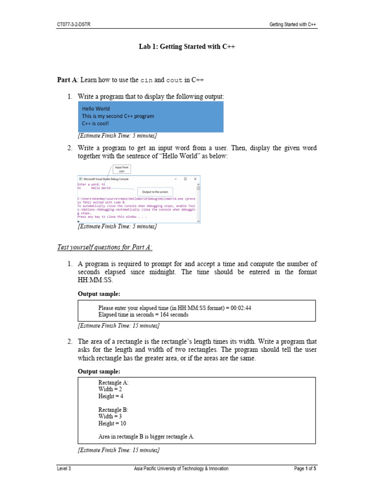 Lab 1 - Getting Started with C++ | PDF | Numbers | Computing