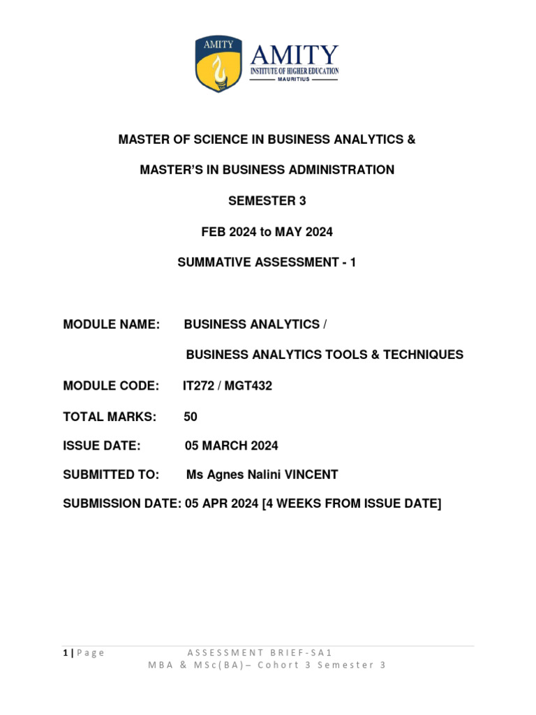 Business Analytics-Summative Assessment (1) Brief - c3s3 | PDF | Data Analysis | Analytics