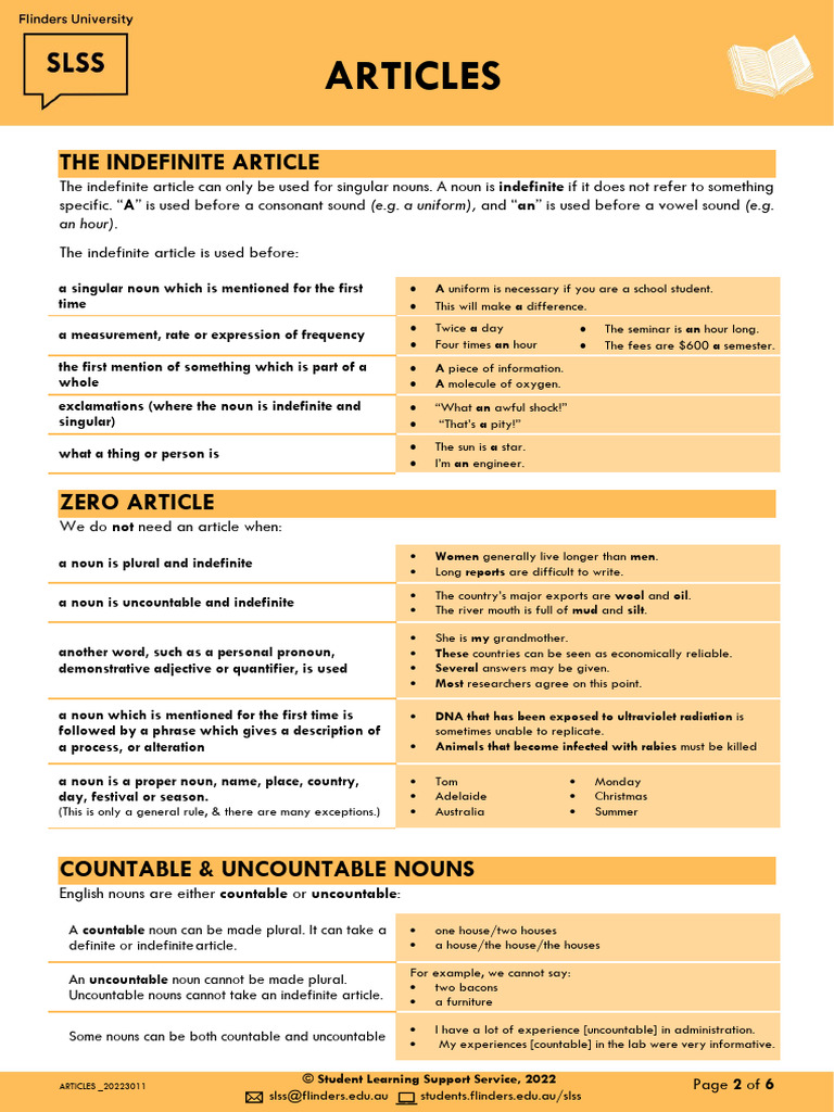 Understanding Indefinite and Zero Articles | PDF | Noun | Grammatical ...
