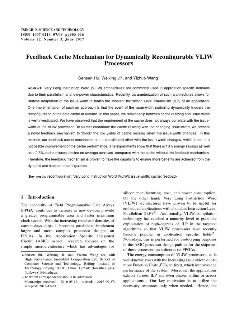 Feedback Cache Mechanism For Dynamically Reconfigurable VLIW Processors | PDF | Cpu Cache ...