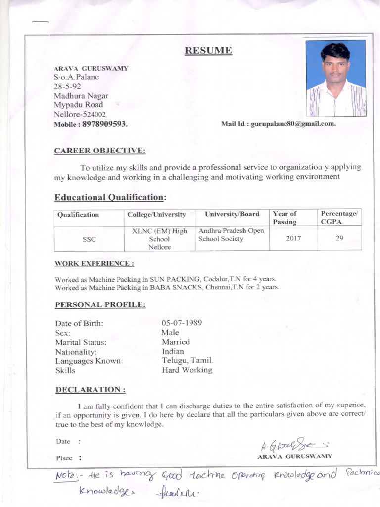 New CV of Packing Machine Operator | PDF