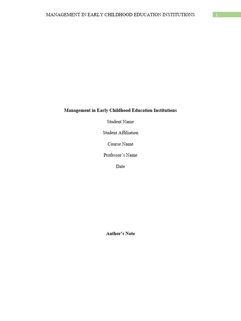 Management in Early Childhood Education Institutions | PDF | Human ...