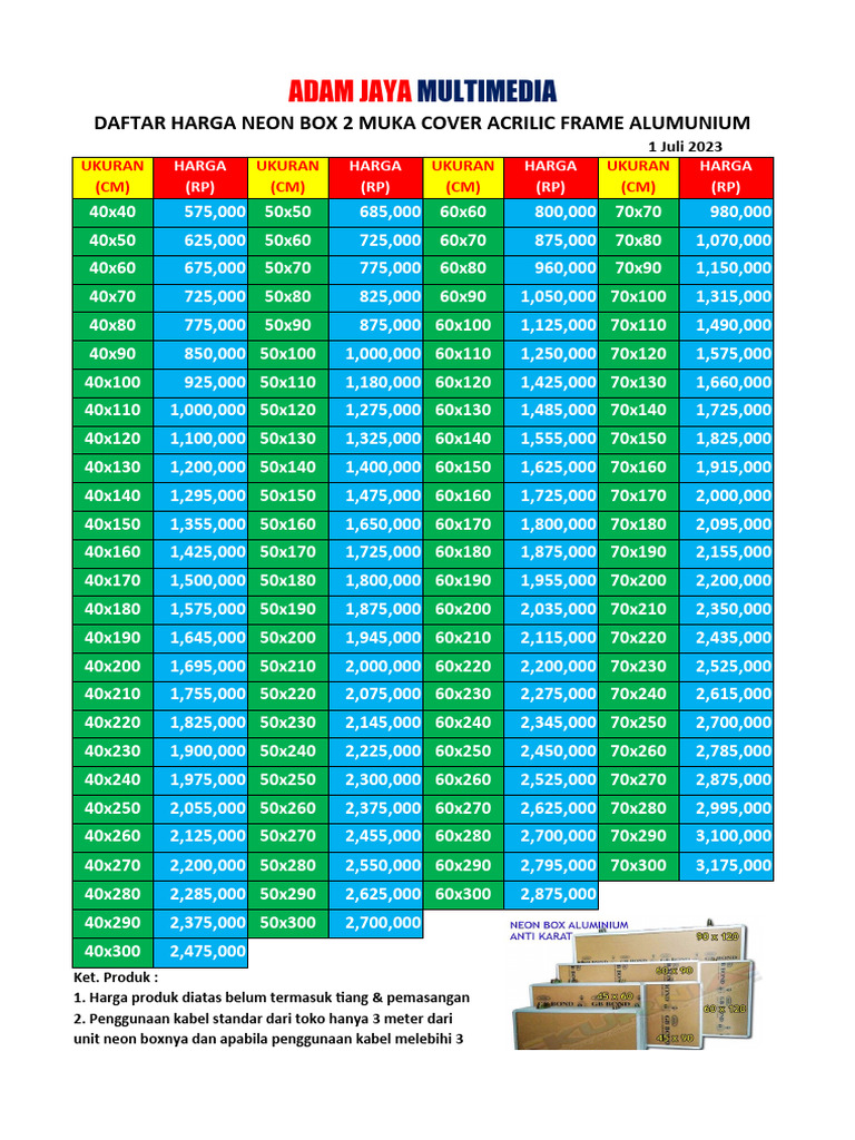 Harga Rangka Aluminium Neon Box | PDF