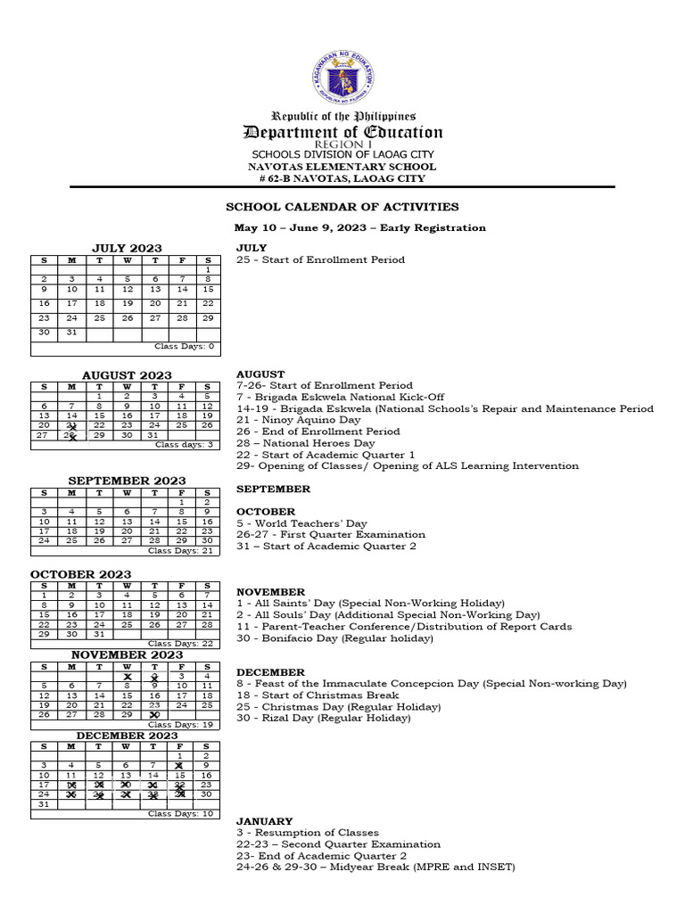 2023 2024 - School Calendar of Activities Nes | PDF | Observances | Holidays