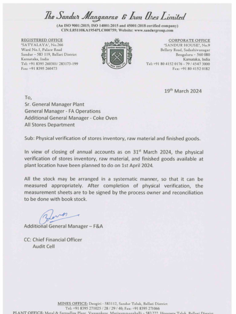 Physical Stock Verification 01042024 | PDF