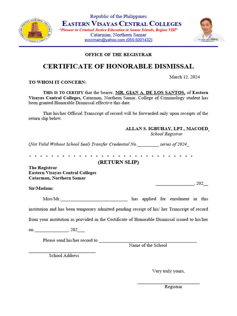 Certificate of Honorable DISMISSAL NEW. | PDF