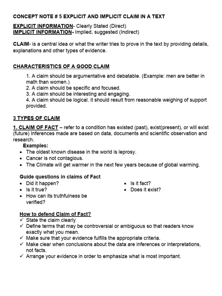 Understanding Claims in Texts | PDF | Evidence | Inference