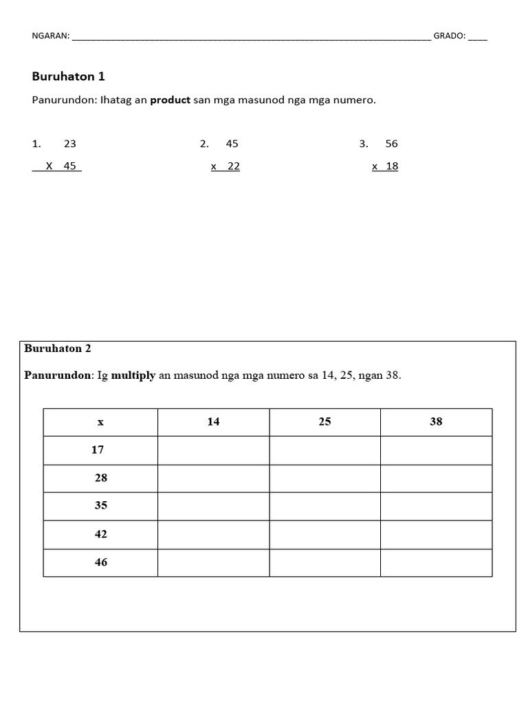 Multiplication- 2 Digit | PDF