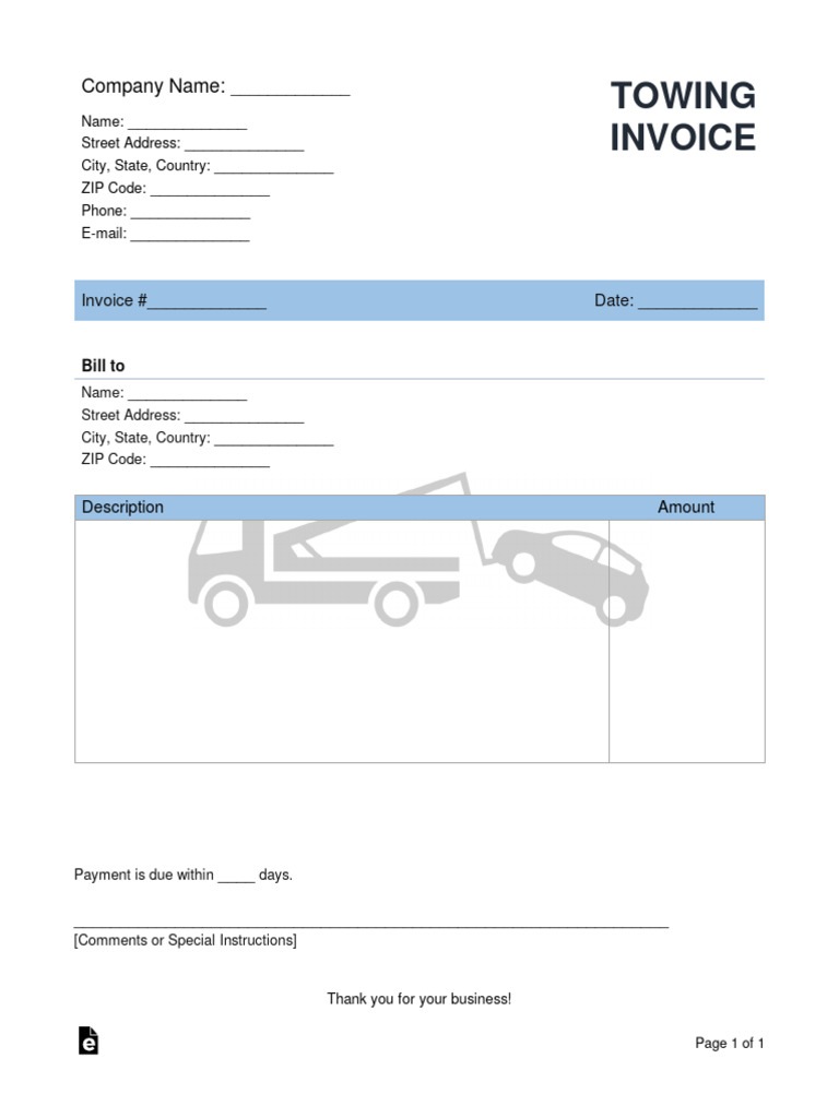 Towing Invoice Template | PDF