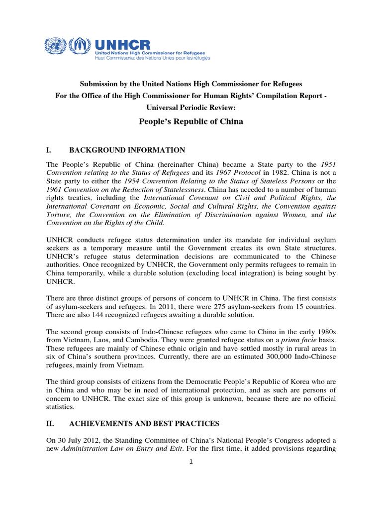 Unhcr Upr17 CHN e Main | PDF | Refugee | Asylum Seeker