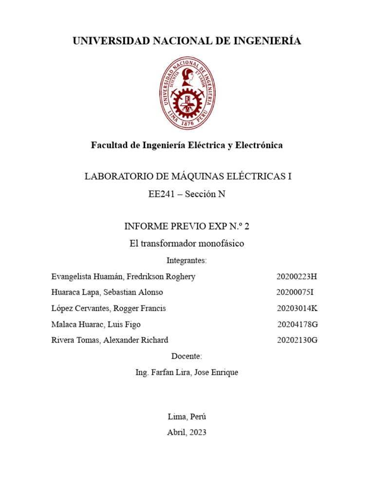 IP EE241N Exp2 Grupo1 G1 | PDF | Transformador | Inductor
