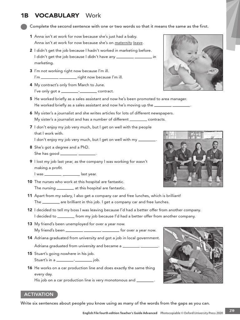 EnglishFile4e Advanced TG PCM Vocab 1B | PDF