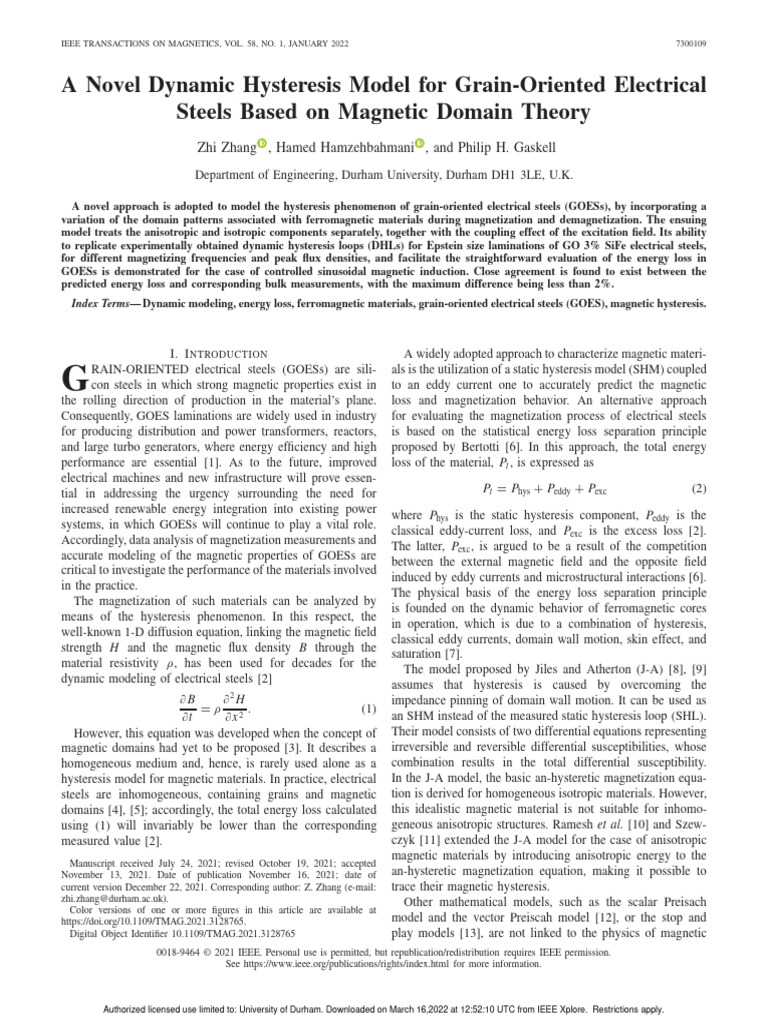 A Novel Dynamic Hysteresis Model For Grain-Oriented Electrical Steels ... A Novel Dynamic Hysteresis Model For Grain-Oriented Electrical Steels ...