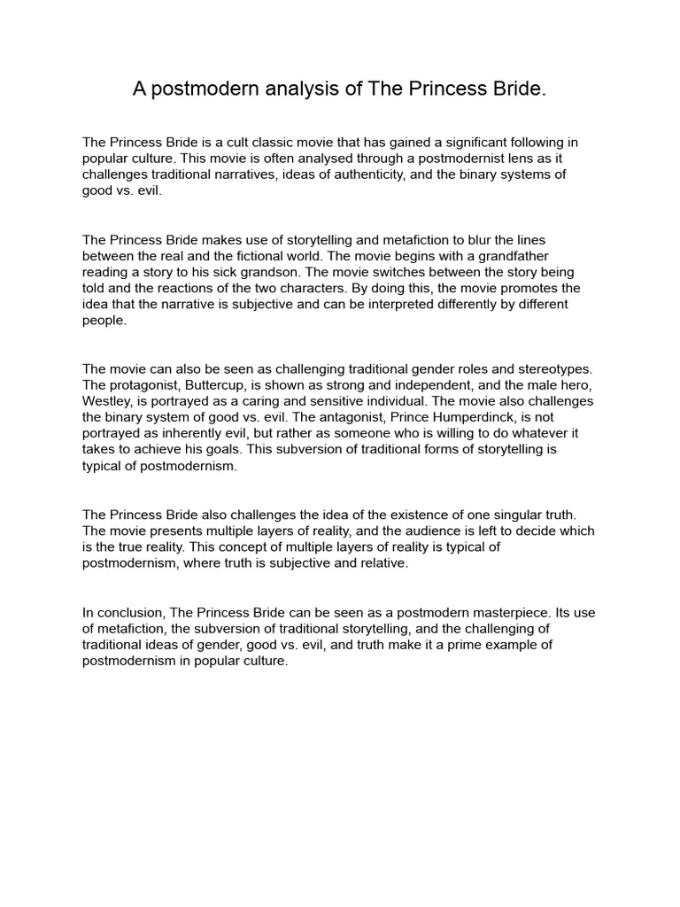 Postmodern Analysis of The Princess Bride | PDF | Social Science ...