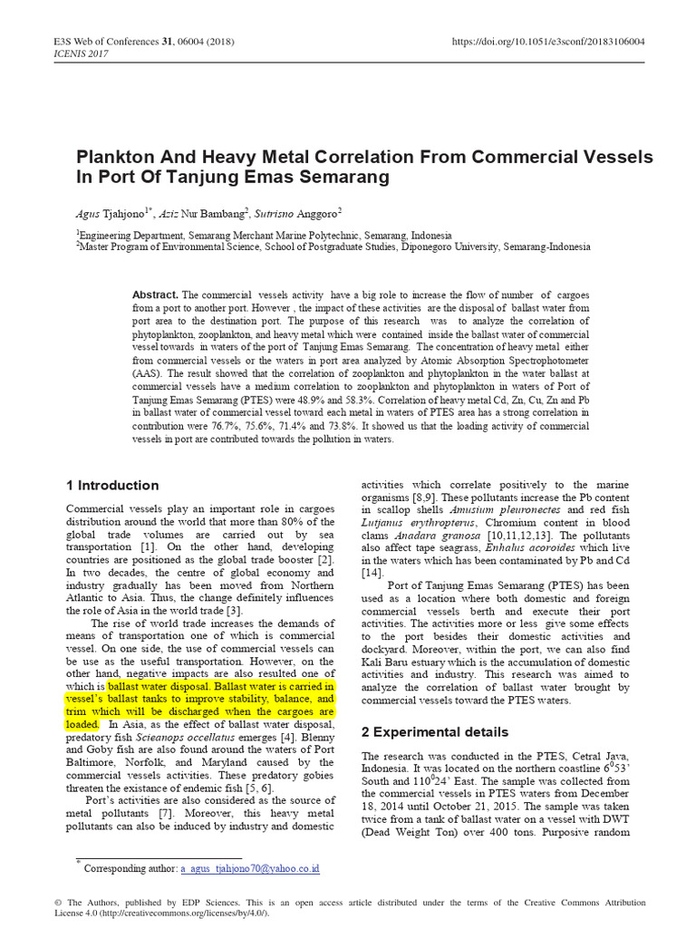 Plankton and Heavy Metal Study in Semarang | PDF | Port | Plankton