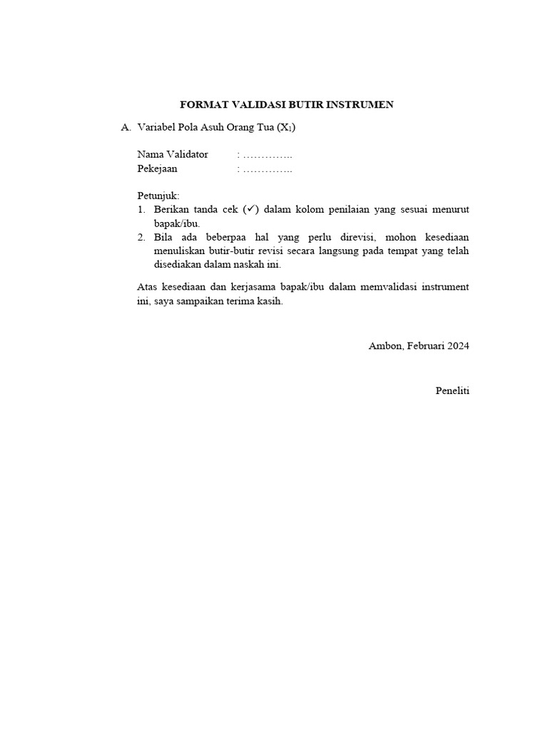 Format Validasi Butir Instrume1 | PDF