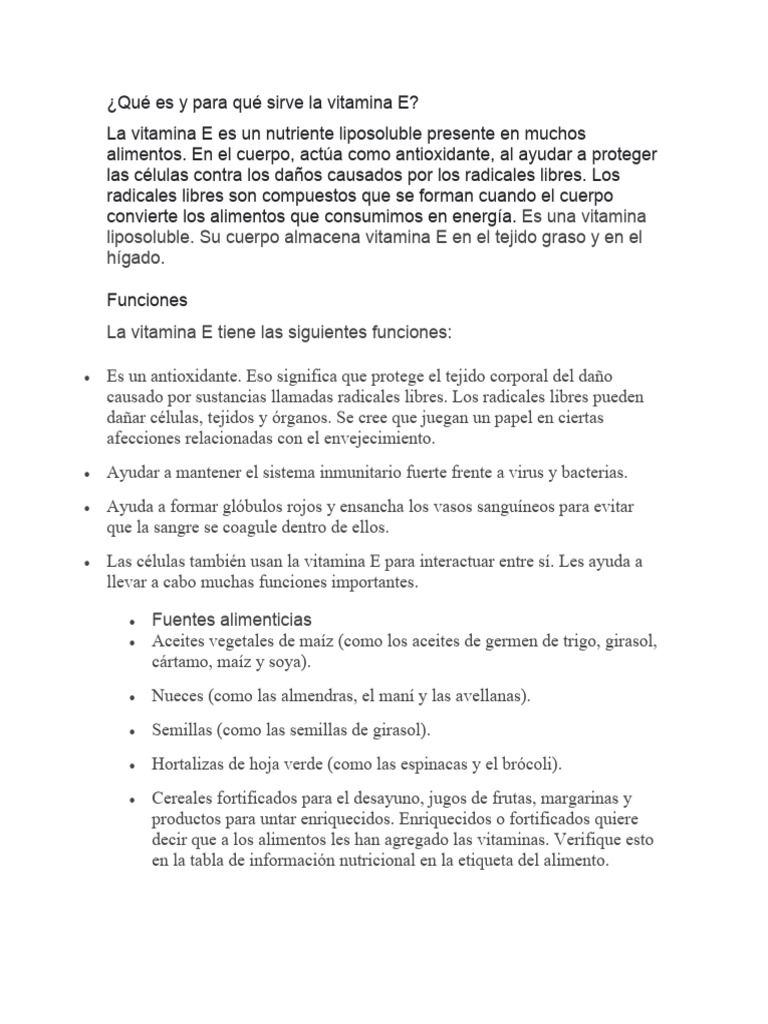 vitamina E | PDF | Alimentos | Vitamina e