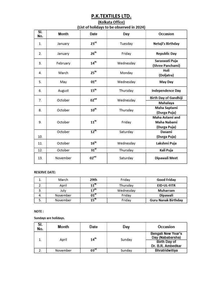 Holiday List | PDF | Observances | Religious Festivals