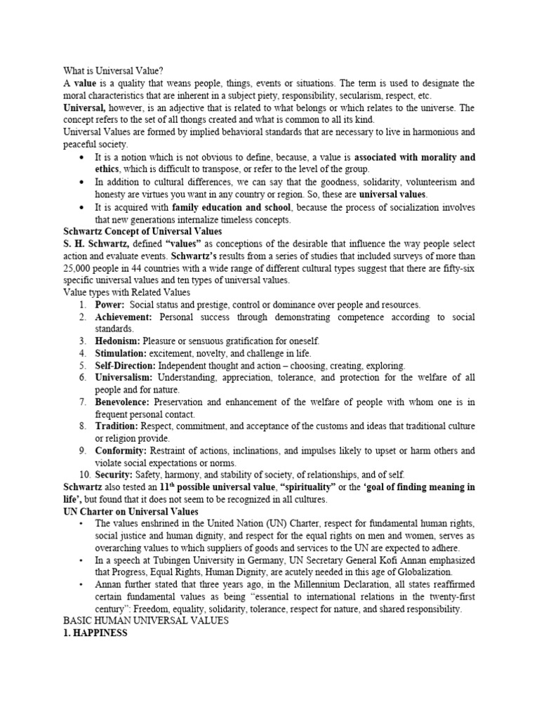 Understanding Universal Values and Ethics | PDF | Dignity | Happiness
