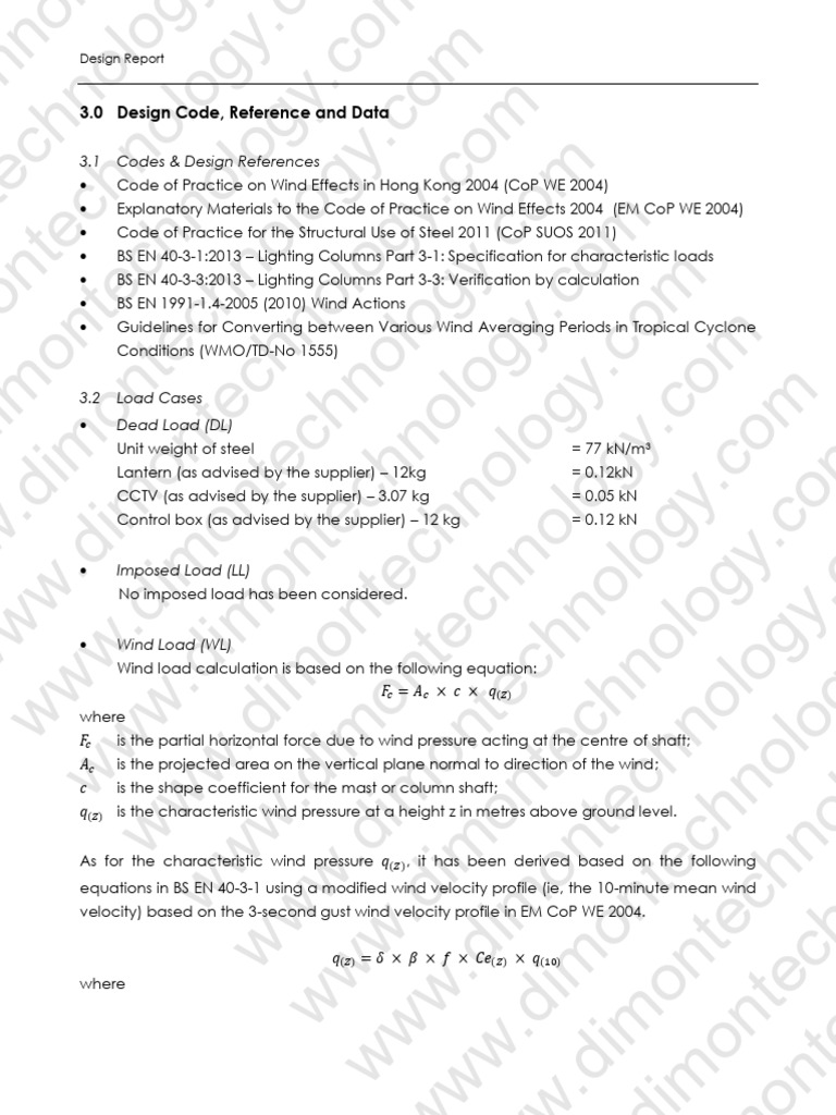 Lighting Column HK-RC-4M-80MS-PT 80MS Design Report Out - 0 | PDF | Wind Speed | Applied And ...