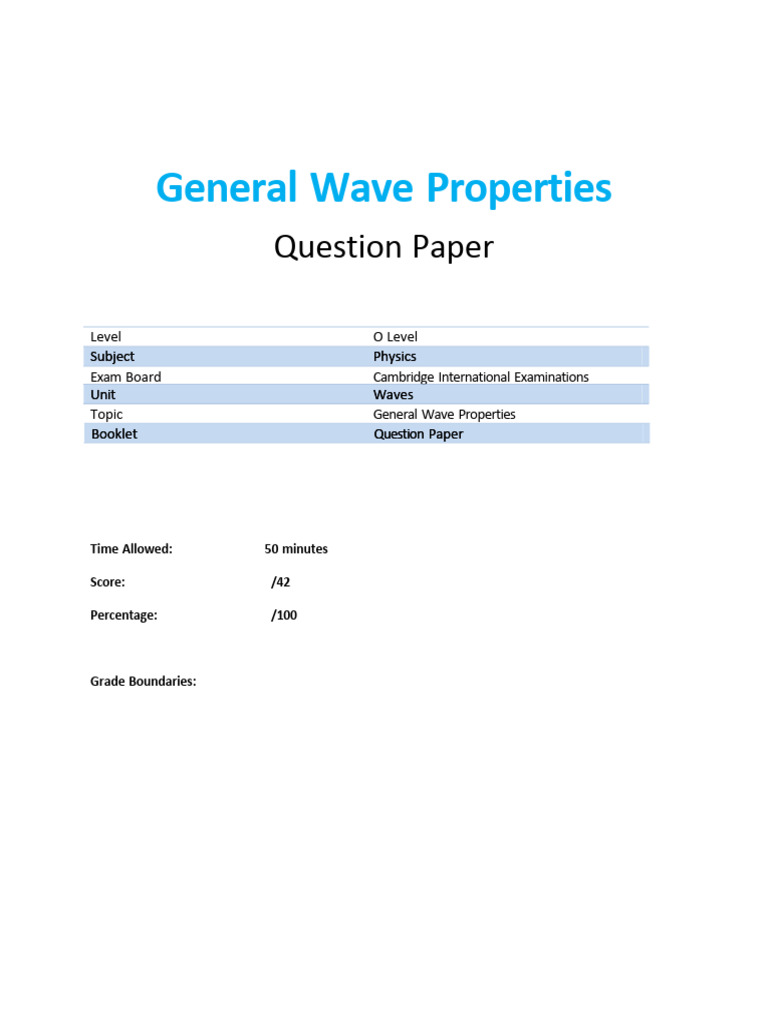 13-General - Wave - Properties-Waves-Cie - o - Level - Physics-1-2 QP ...