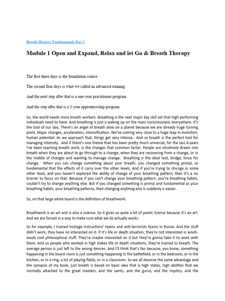 Module 1 Open and Expand Relax and Let Go Breath Therapy | PDF ...