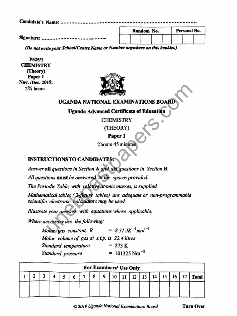 UACE Chemistry 2019 Paper 1 | Download Free PDF | Gases | Chemical ...