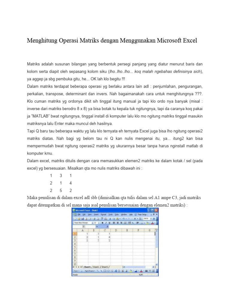 Menghitung Operasi Matriks Dengan Menggunakan Microsoft Excel | PDF | Komputer