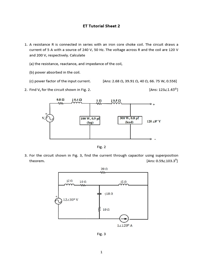 ET Tutorial Sheet 2 - Autumn23-24 | PDF | Inductor | Electrical Network