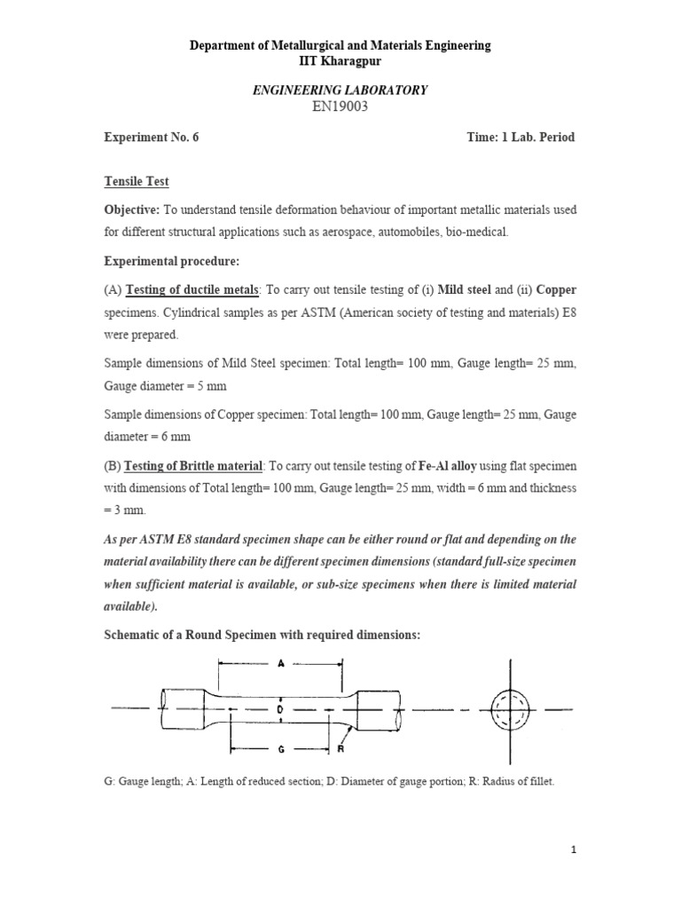 Eng Lab MME Tensile Test Lab Sheet | PDF | Deformation (Engineering ...