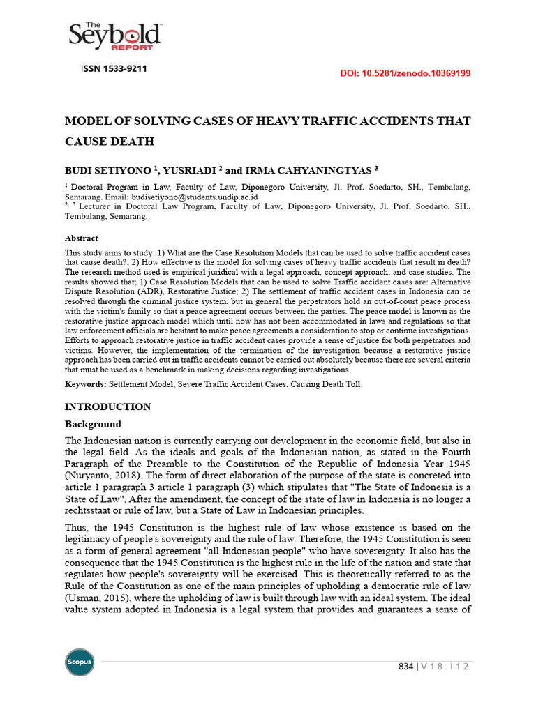 Model of Solving Cases of Heavy Traffic Accidents That Cause Death ...