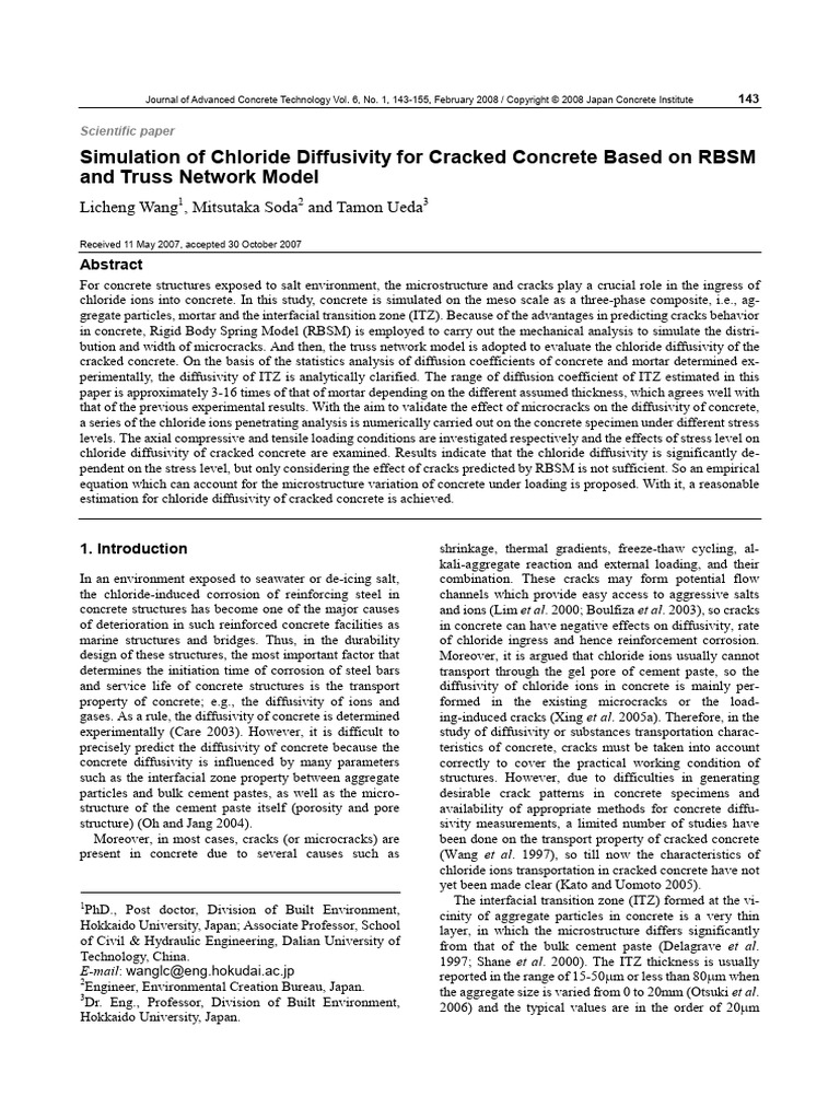 Simulation Of Chloride Diffusivity For Cracked Concrete Based On Rbsm And Truss Network Model