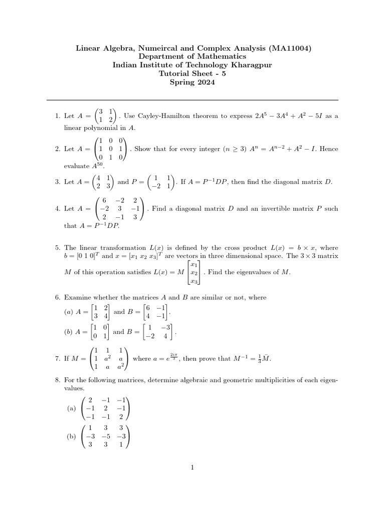 Tutorial 5 | PDF | Matrix (Mathematics) | Eigenvalues And Eigenvectors Tutorial 5 | PDF | Matrix (Mathematics) | Eigenvalues And Eigenvectors