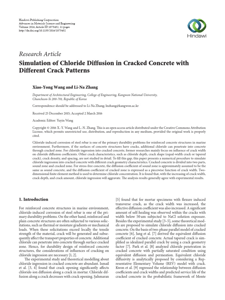 Simulation of Chloride Diffusion in Cracked Concrete With Different ...