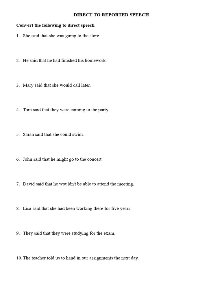 Direct and Reported Speech Exercises | PDF