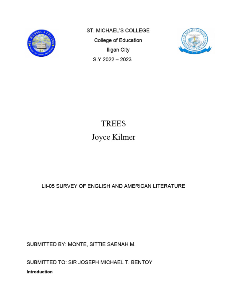 "Trees" by Joyce Kilmer Analysis | PDF | Art