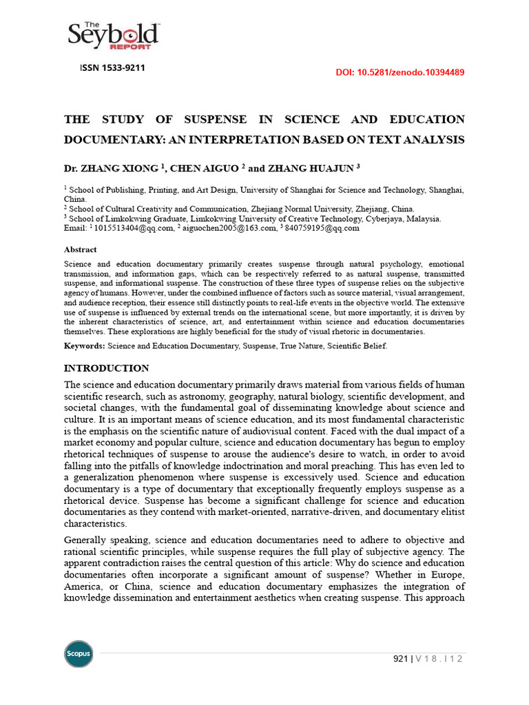 The Study of Suspense in Science and Education Documentary: An Interpretation Based On Text ...