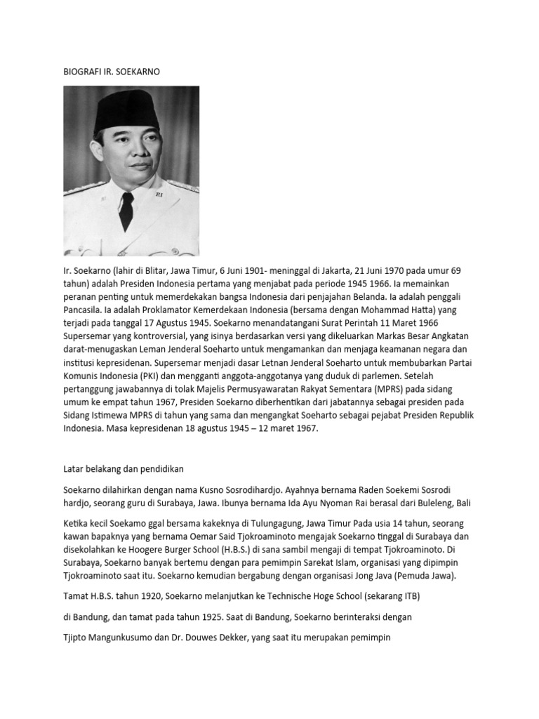 Biografi Singkat Ir. Soekarno | PDF | Sejarah