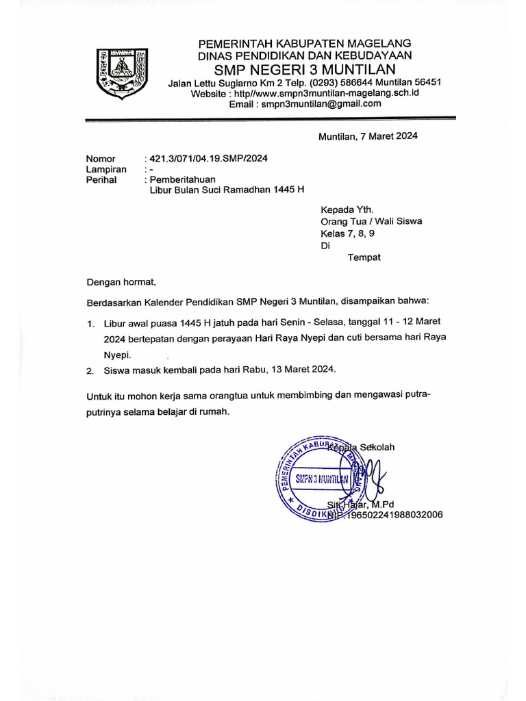 Surat Pemberitahuan Orang Tua Siswa | PDF Surat Pemberitahuan Orang Tua Siswa | PDF