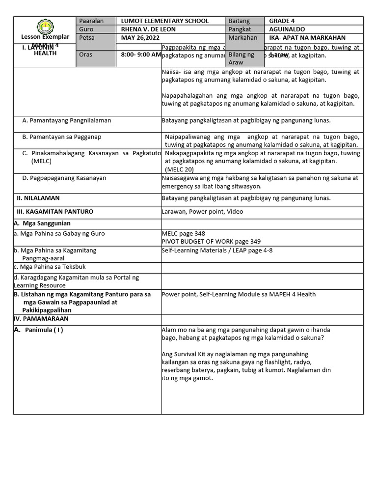 Cot Mapeh 4 Health | PDF