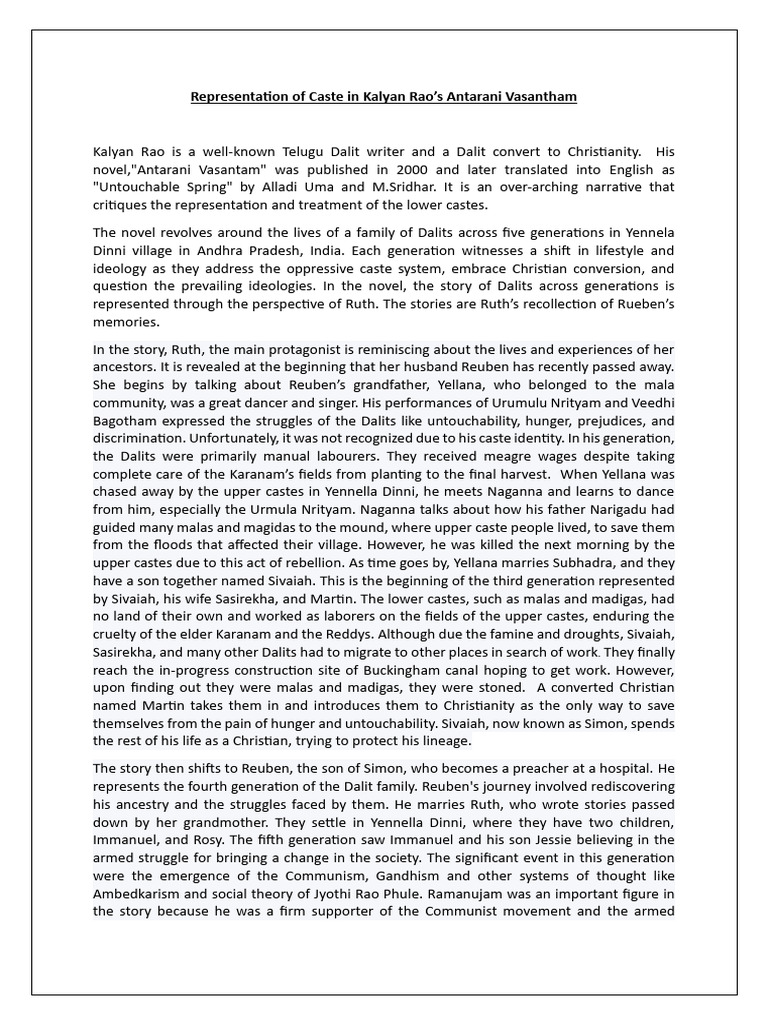 Representation of Caste Issues in Antarani Vasantham | PDF | Dalit | Caste