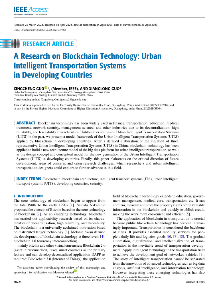 A Research On Blockchain Technology Urban Intelligent Transportation Systems in Developing ...