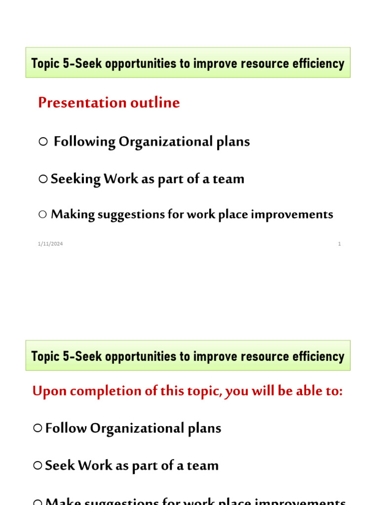 Topic 5-Seek Opportunities To Improve Resource Efficiency | PDF ...