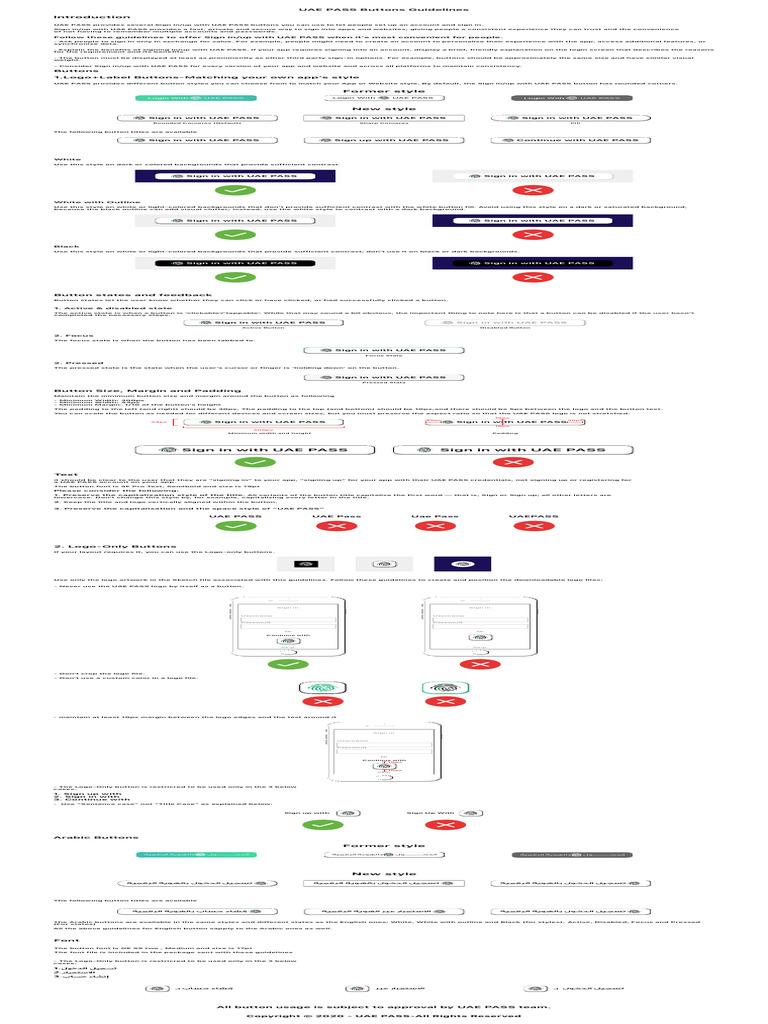 UAE PASS - Buttons - Guidelines | PDF | Software | Computing