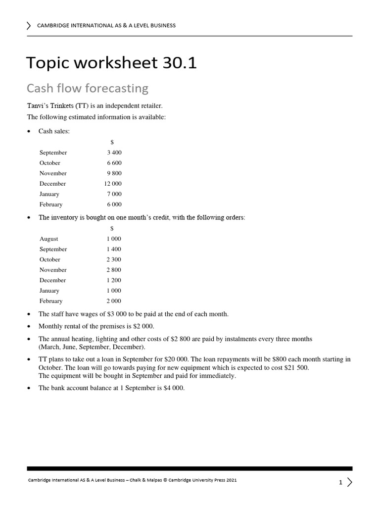 Cash Flow Forecast for Tanvi’s Trinkets | PDF | Personal Finance | Business