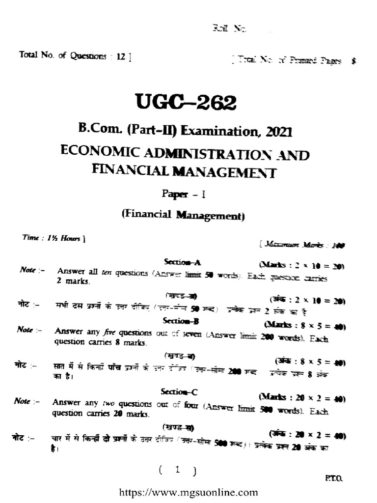 Bcom Part 2 Eafm Financial Management Ugc 262 2021 | PDF