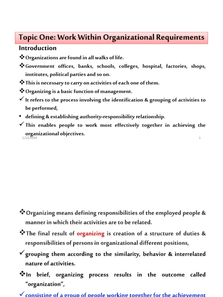 Topic One-Work Within Organizational Requirements | PDF | Employment ...