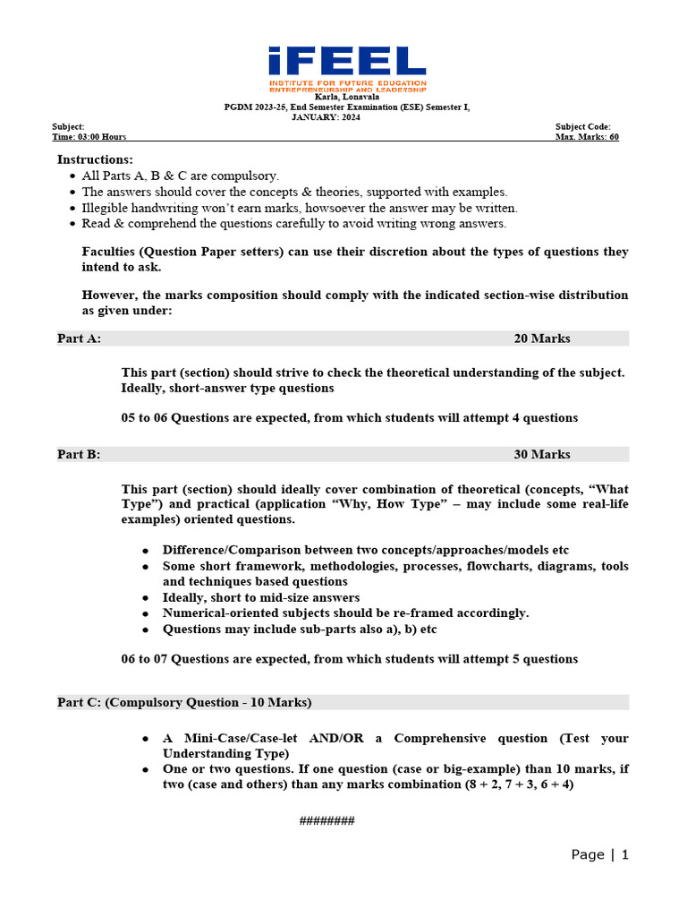 ESE QP Format | PDF | Cognition