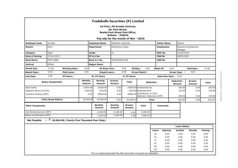 RPT Pay Slip NIIT1 | PDF | Salary | Business