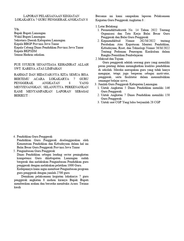 Laporan Pelak Kegiatan Cakep | PDF
